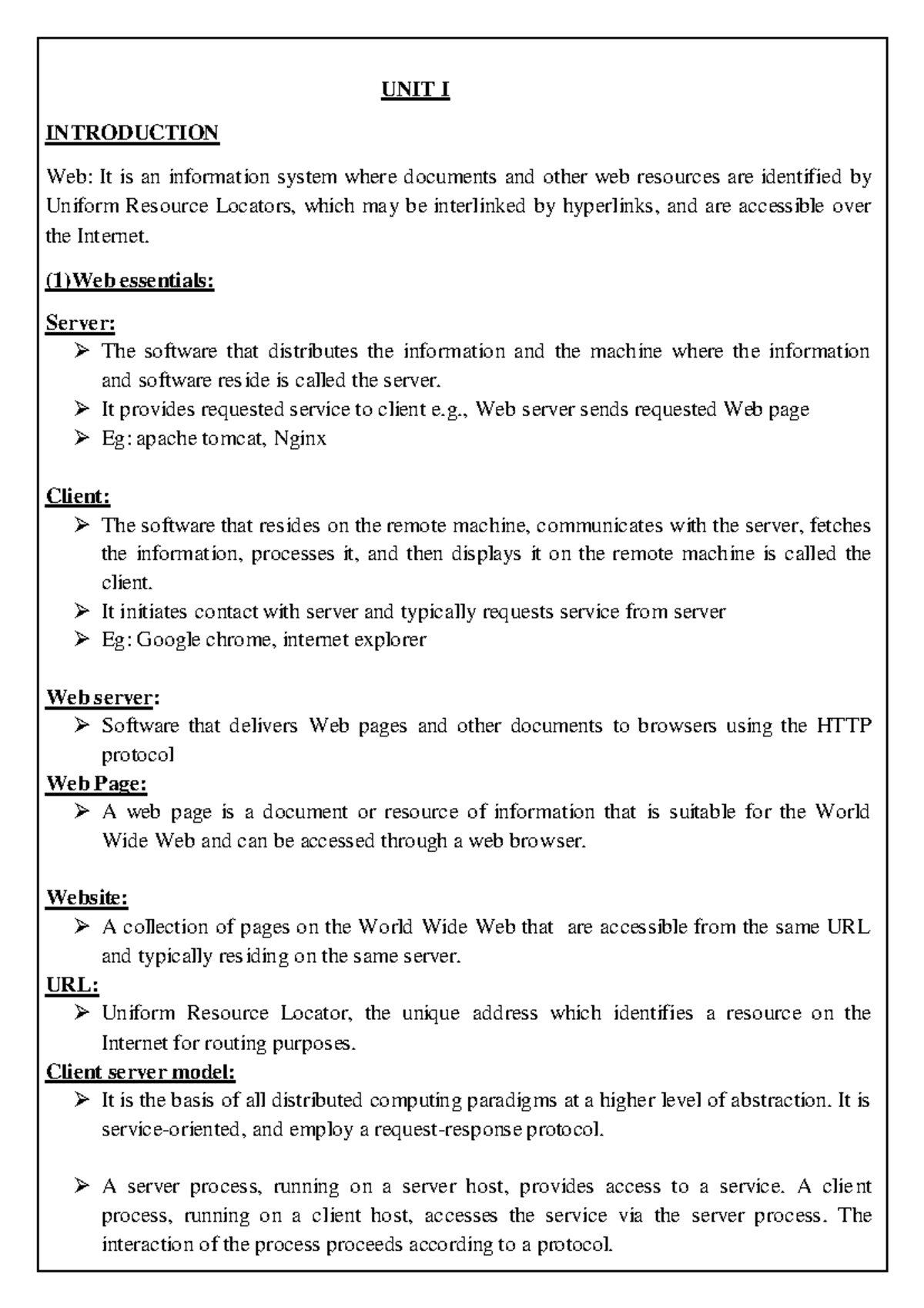 Webipunit 1 - UNIT I INTRODUCTION Web: It is an information system ...