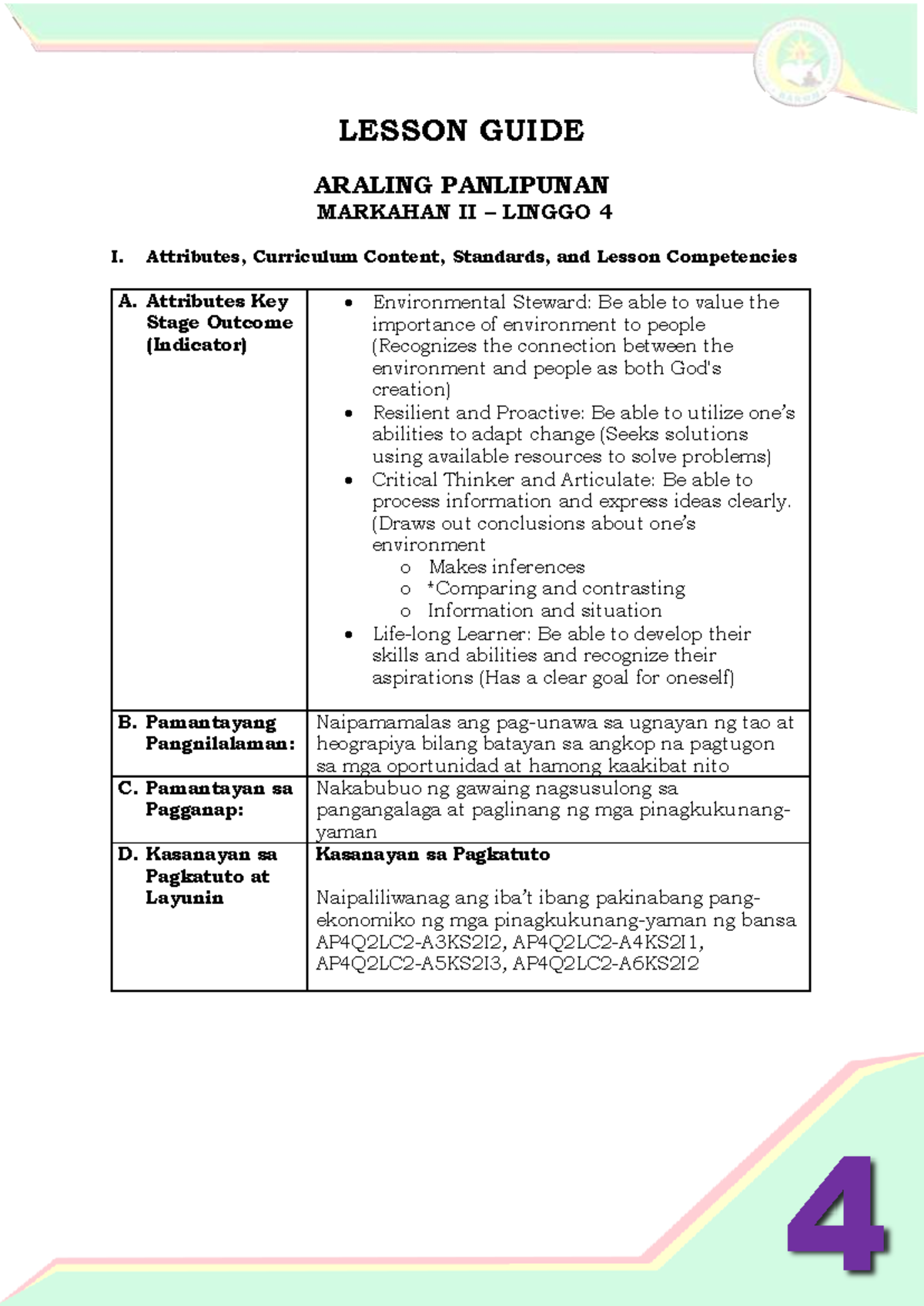 LG G4 arp Q2 W4 - grade 4 - LESSON GUIDE ARALING PANLIPUNAN ...