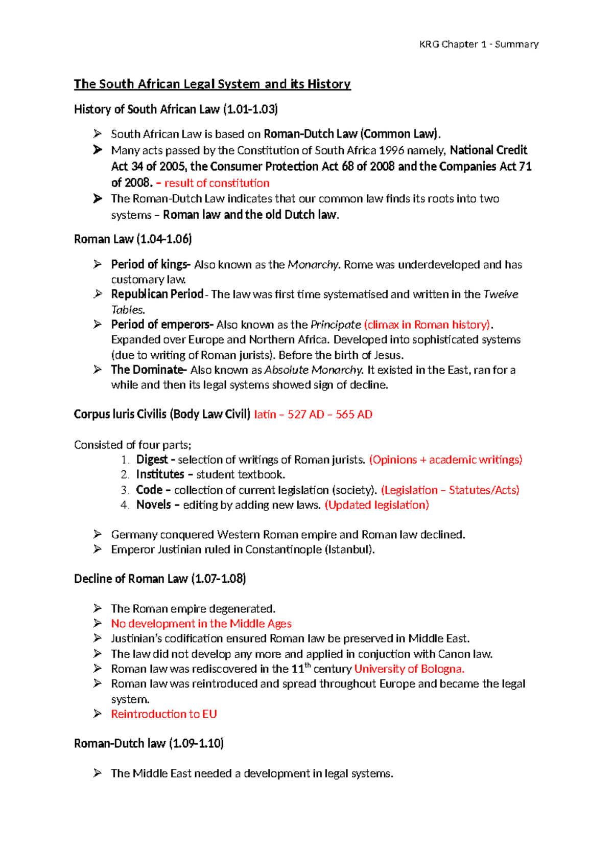 KRG Chp 1 summary - The South African Legal System and its History ...