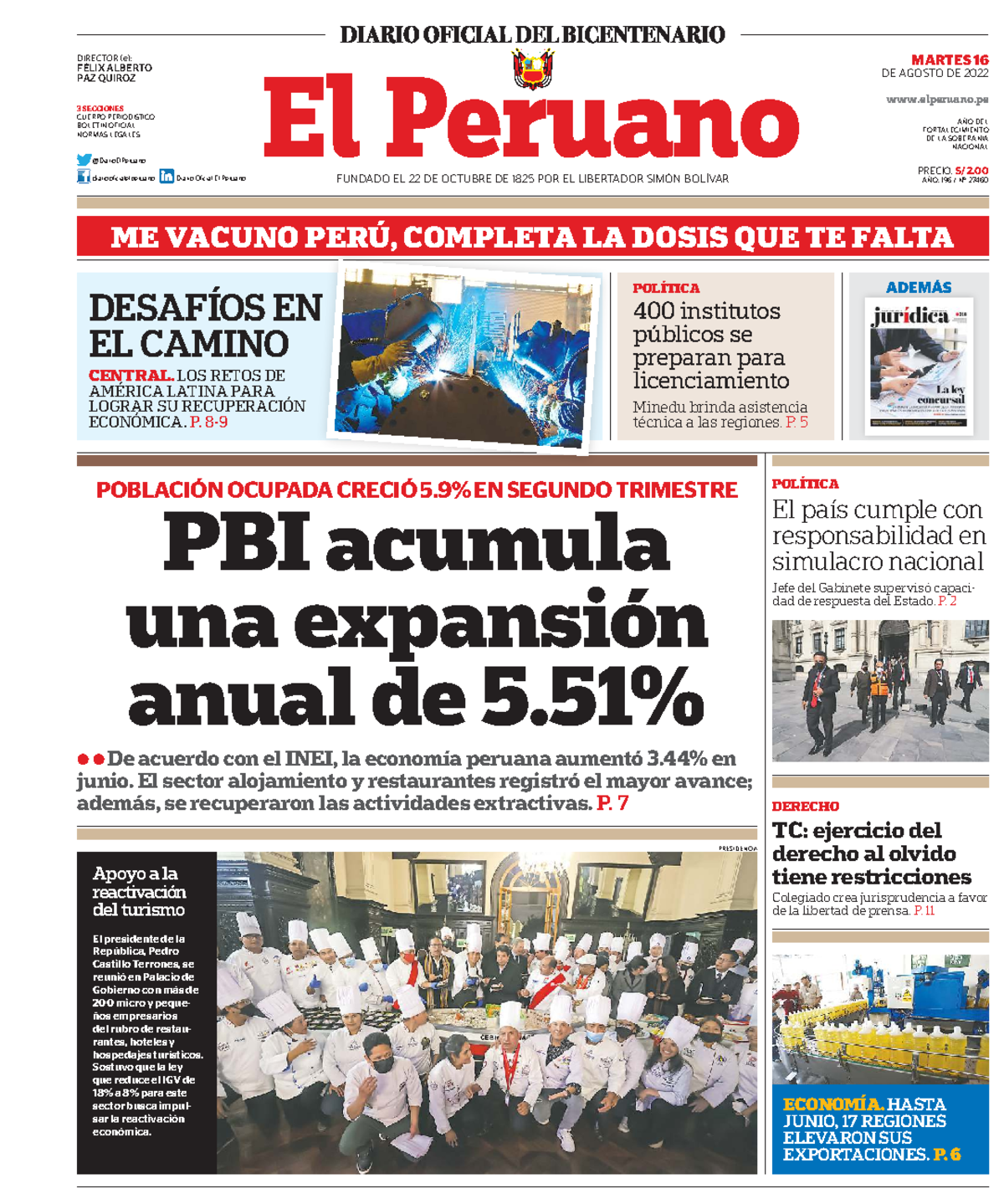 20220816 LIMA EL Peruano - DIRECTOR (e): FÉLIX ALBERTO PAZ QUIROZ ...