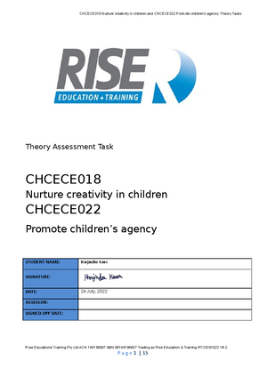 Chcprp 003 Theory paper v8.2 - Theory Assessment Task CHCPRP Reflect on and improve own ...