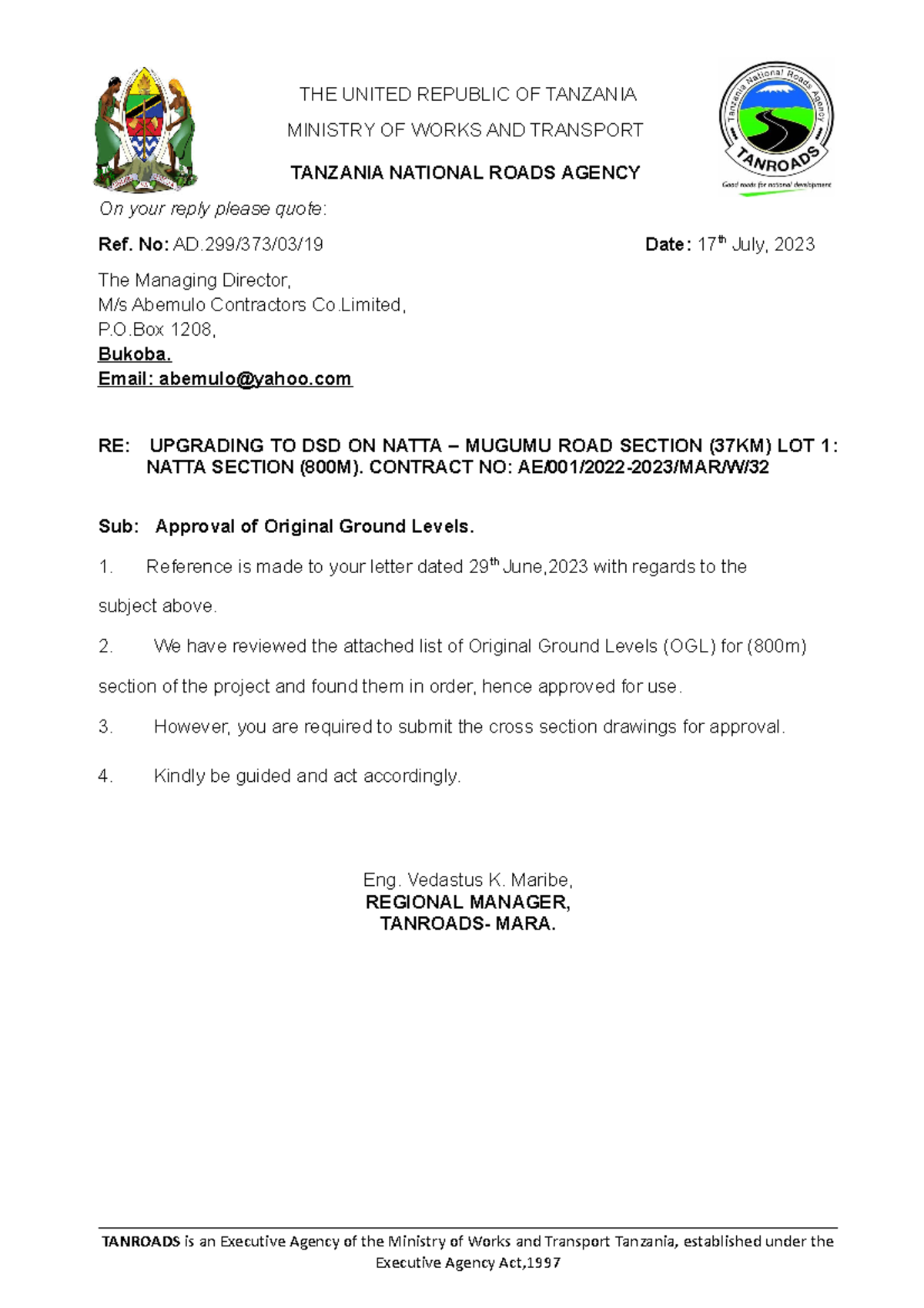 Approval of OGL - Editable - THE UNITED REPUBLIC OF TANZANIA MINISTRY ...