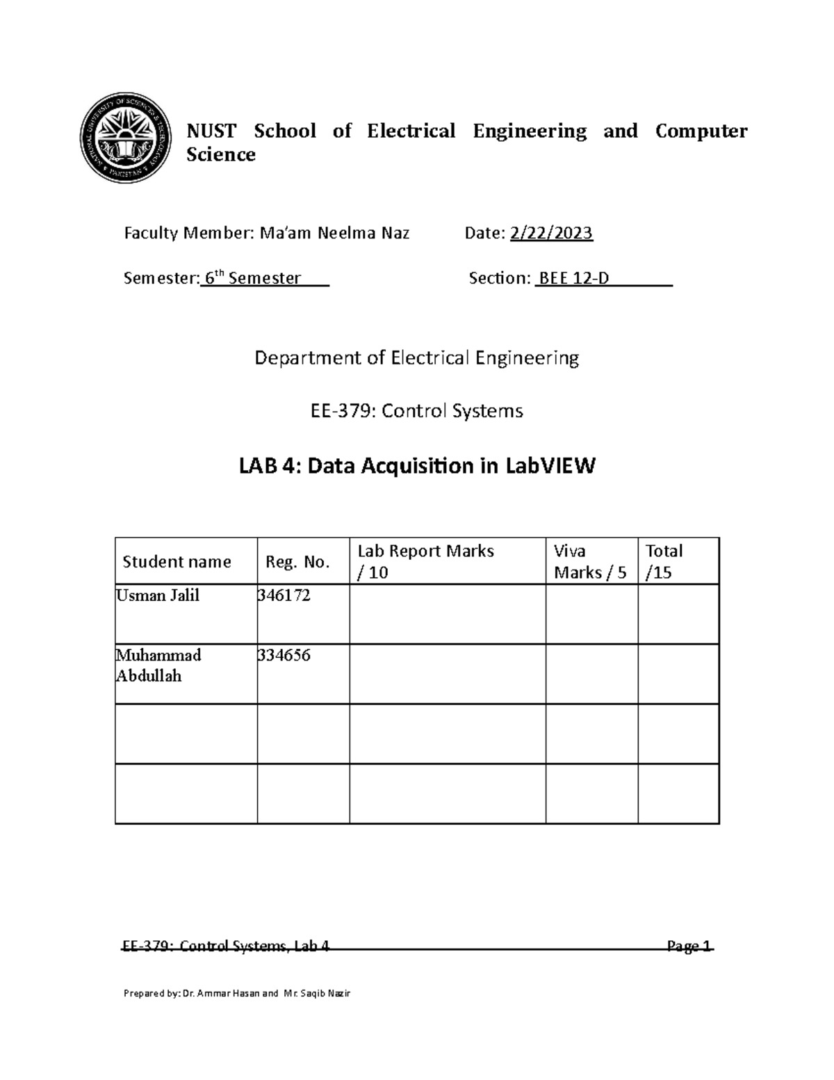 Control Systems Lab 04 - No additional info re - Prepared by: Dr. Ammar ...