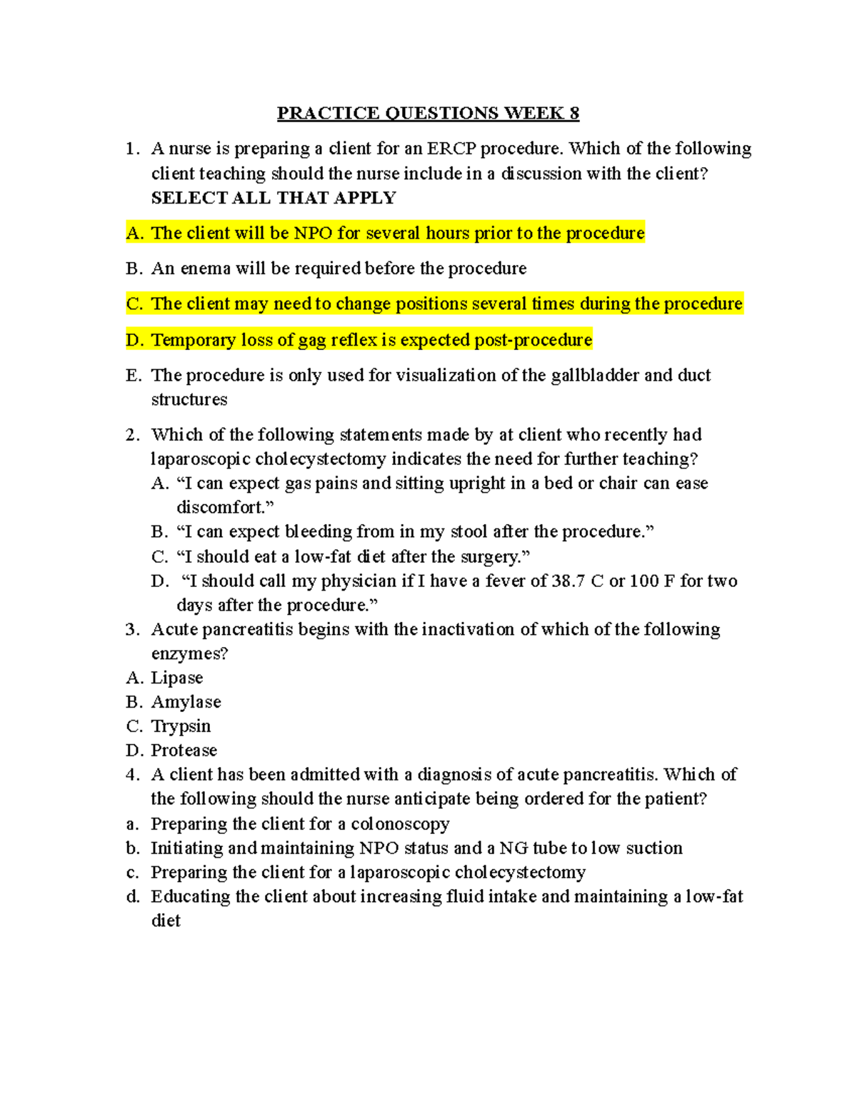 Practice Questions Weeks 8& 9 Lectures NUR 3180 SU 22 - PRACTICE ...