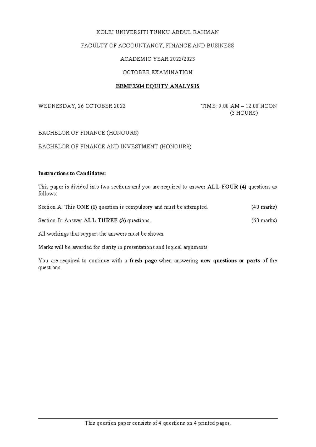 BBMF3304 Past Year - Equity analysis special exercise - KOLEJ ...