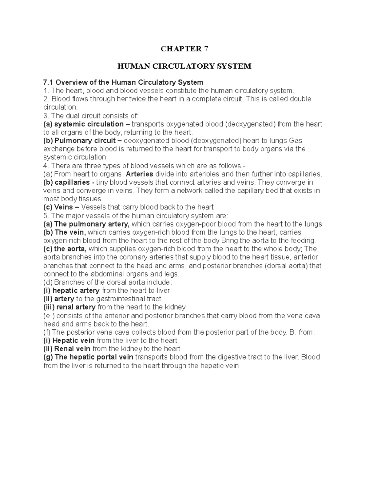 Chapter 7 Human Circulatory System - CHAPTER 7 HUMAN CIRCULATORY SYSTEM ...