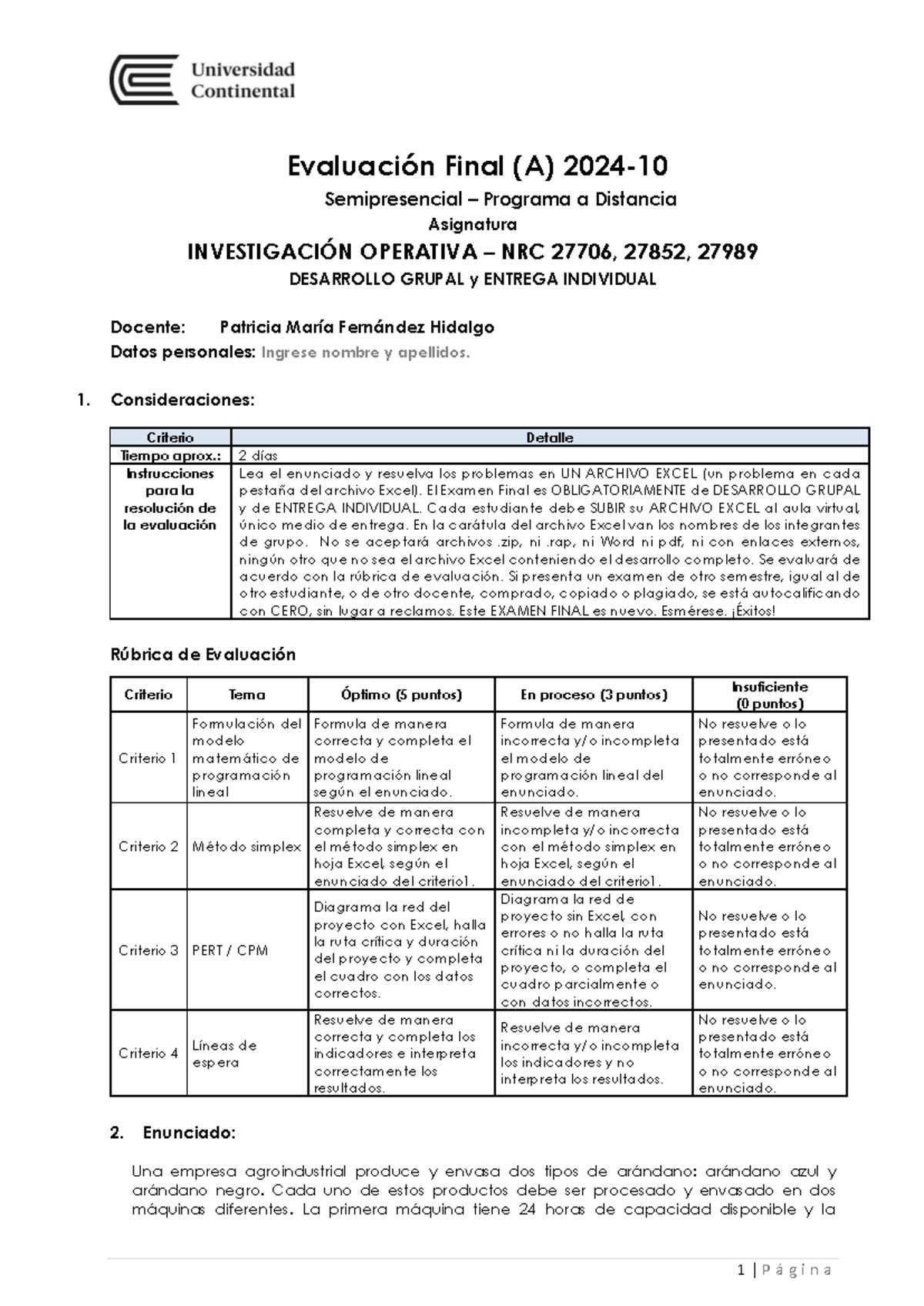 EF Investigación Operativa 202410 A - 1 | P á g i n a Evaluación Final (A) 2024 - 10 ...