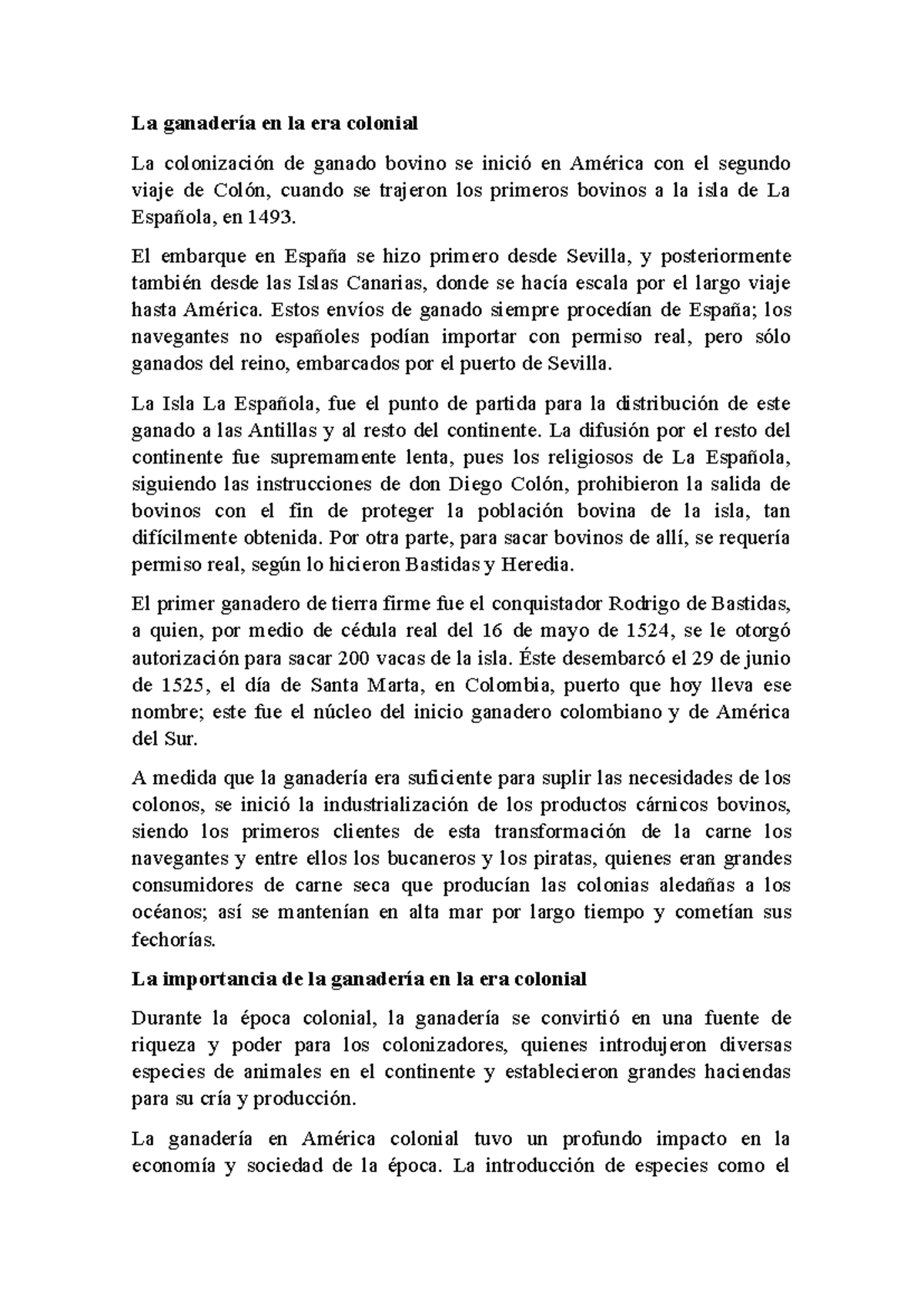 La ganadería en la era colonial - La ganadería en la era colonial La ...
