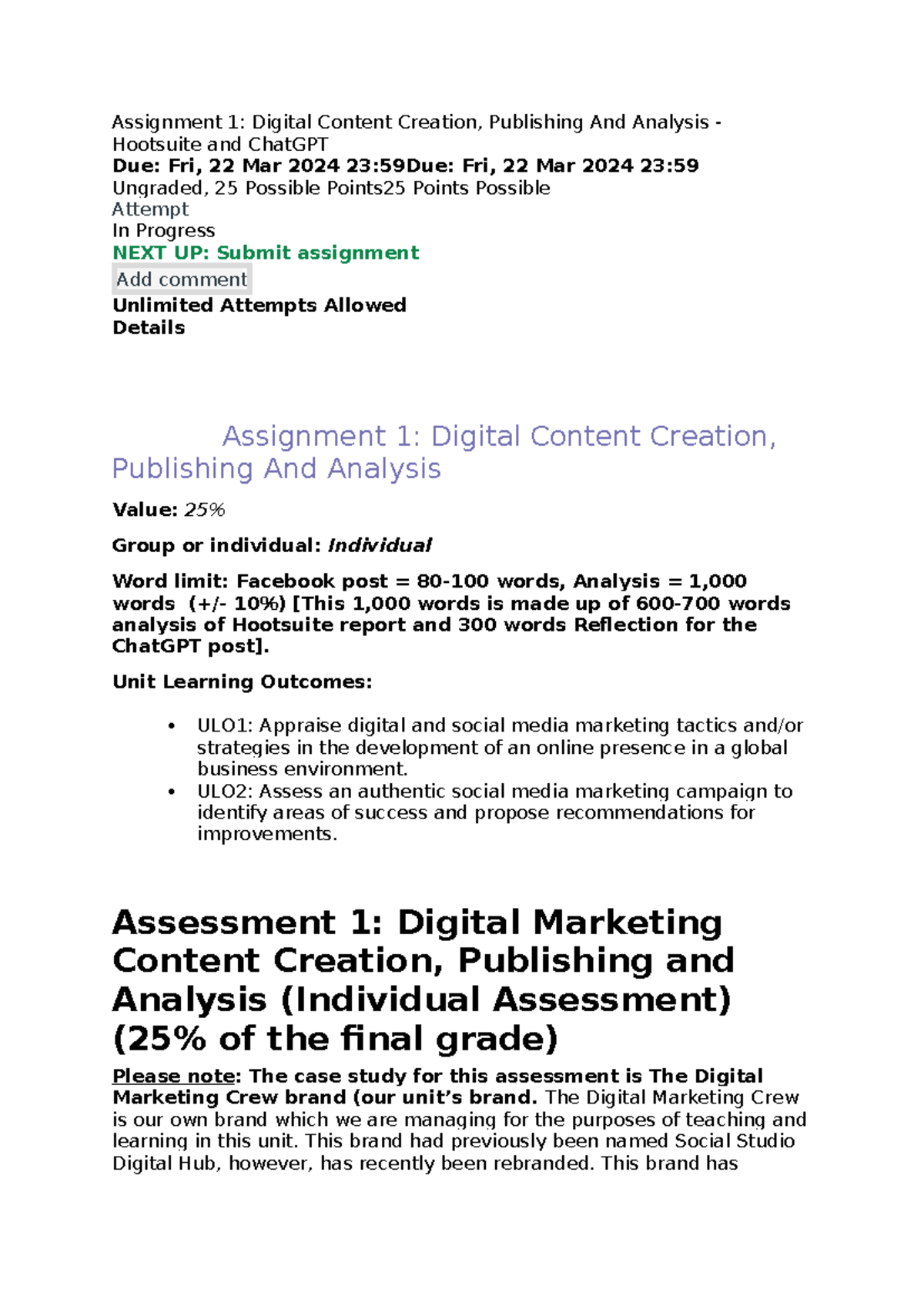 Assignment 1(Applied Digital Marketing)MKT5325 - Assignment 1: Digital ...