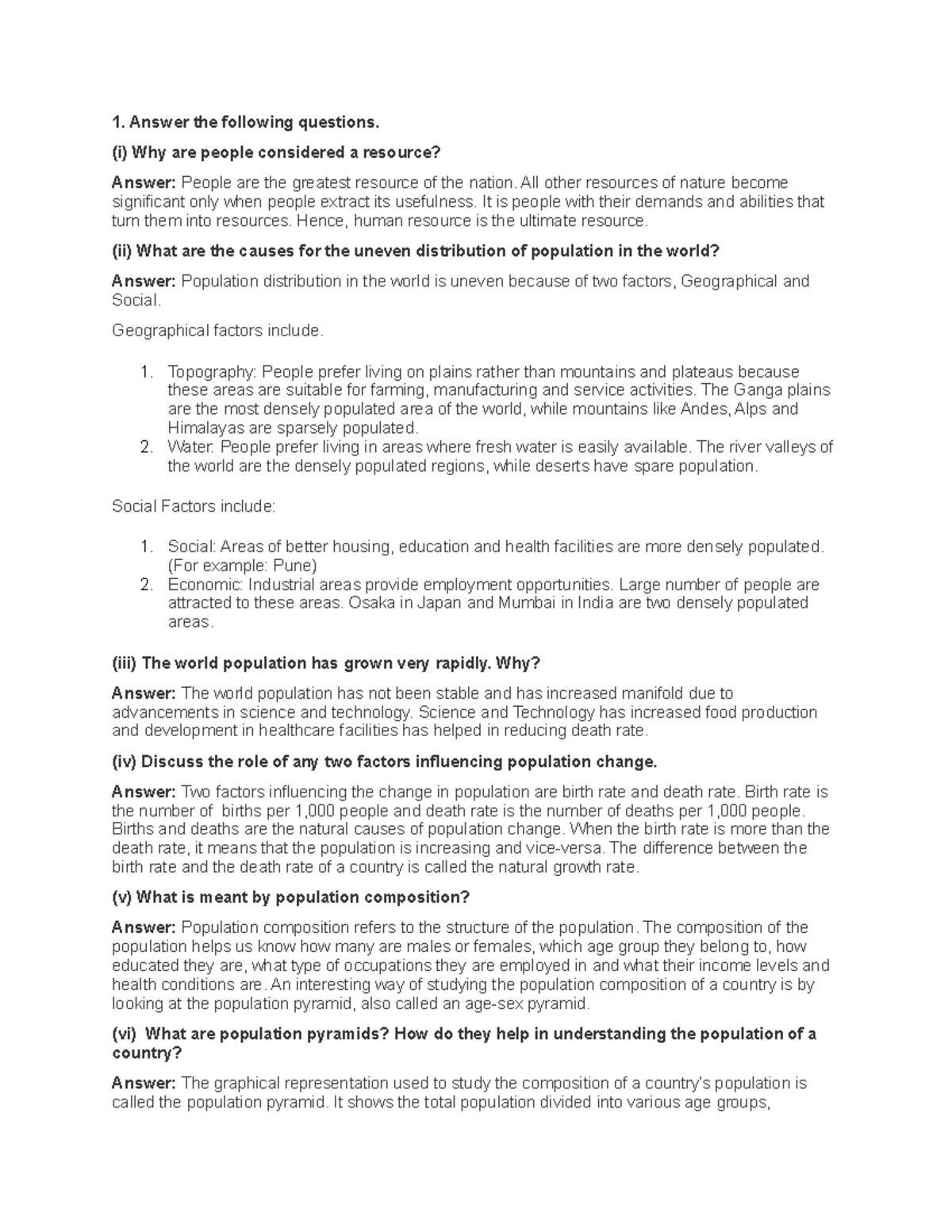 People AS Resource - Answer the following questions. (i) Why are people ...