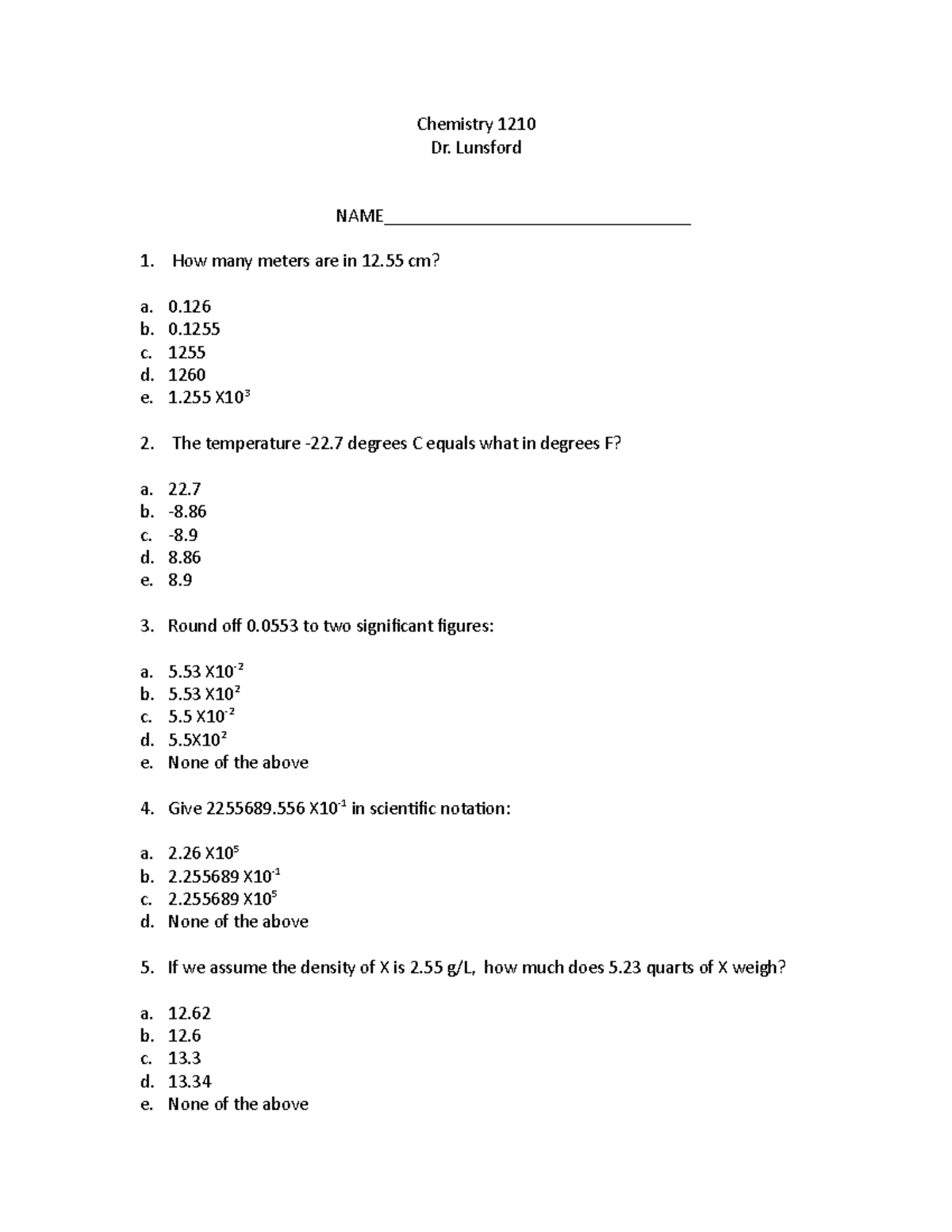 Practice 1-worksheet - Convert numbers, temperatures, significant ...