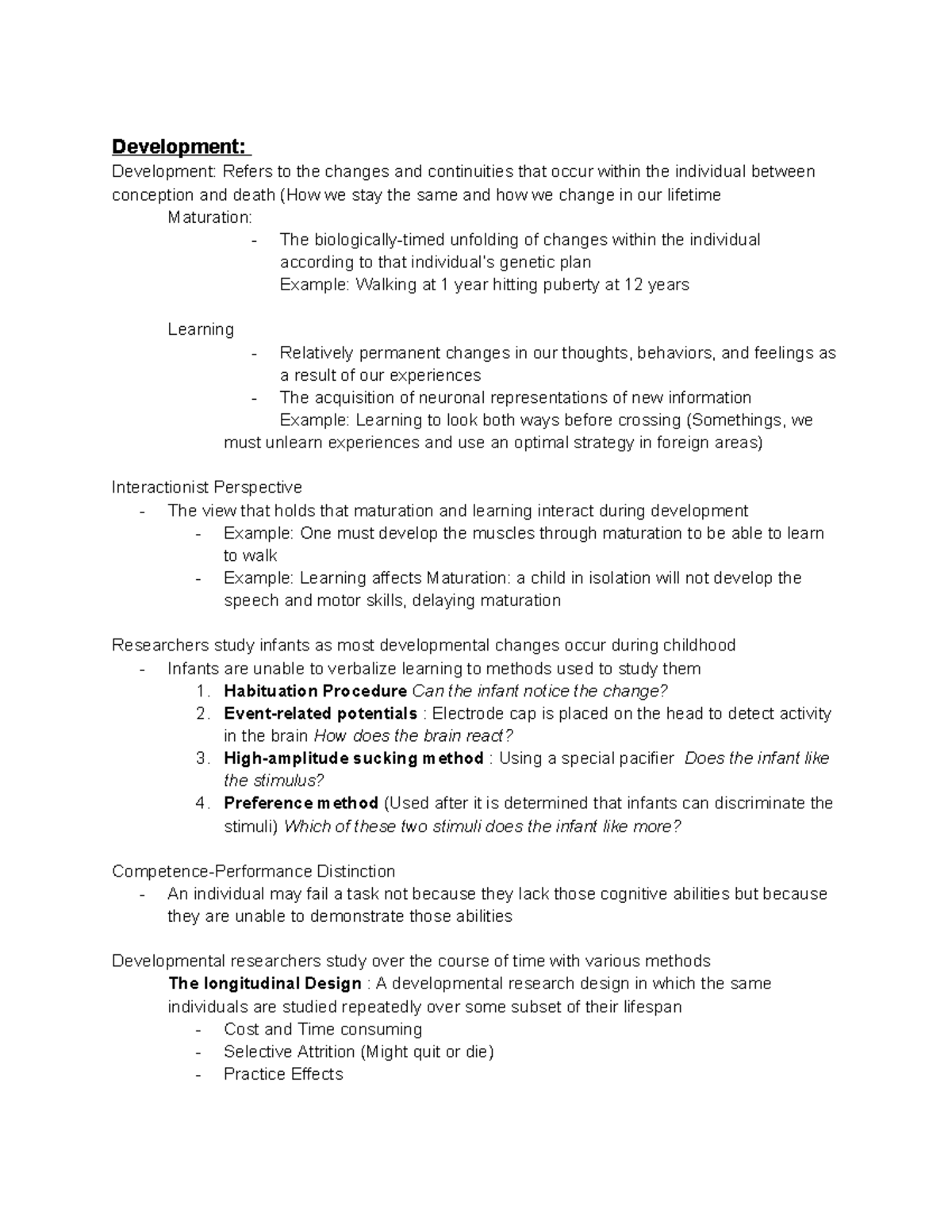 Psych Notes - Development: Development: Refers to the changes and ...