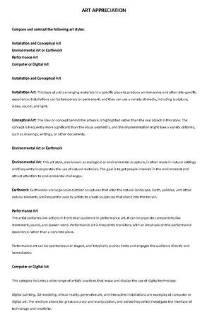 Art Apprecation Activity 2 - ART APPRECIATION Compare and contrast the ...