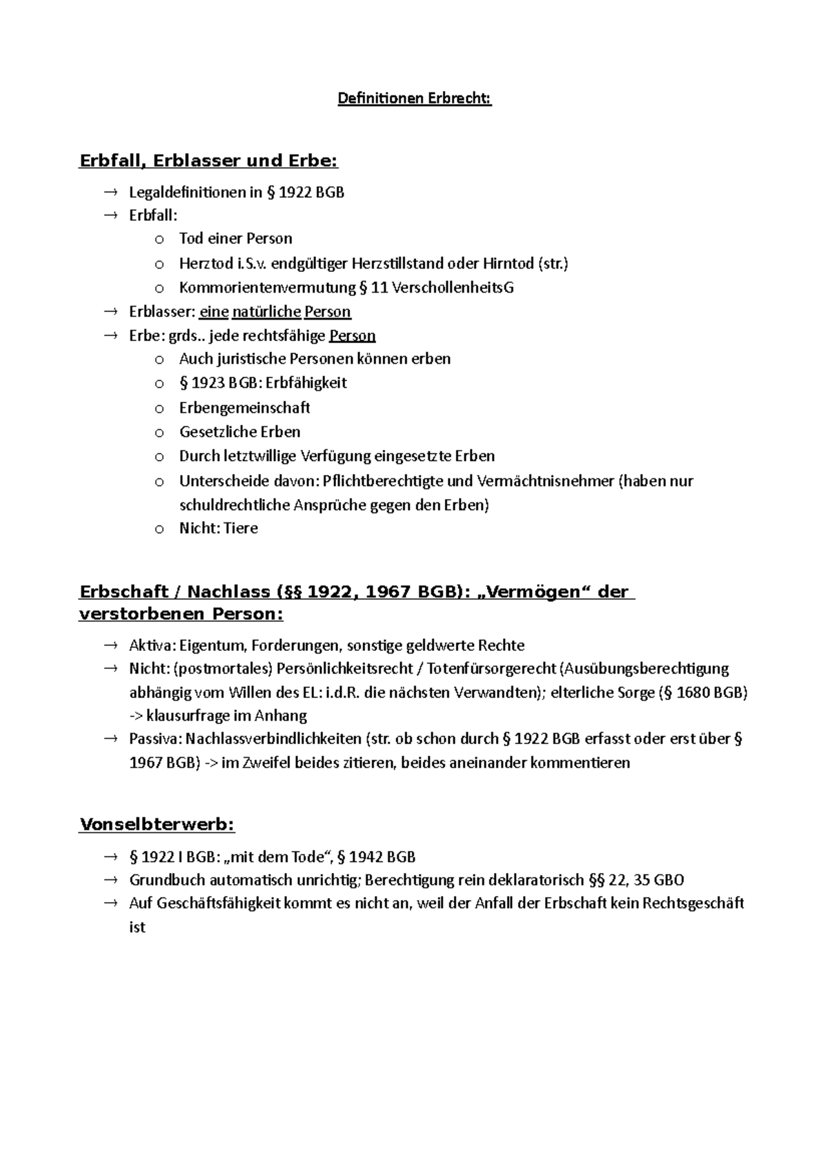 Definitionen Erbrecht - Definitionen Erbrecht: Erbfall, Erblasser und ...
