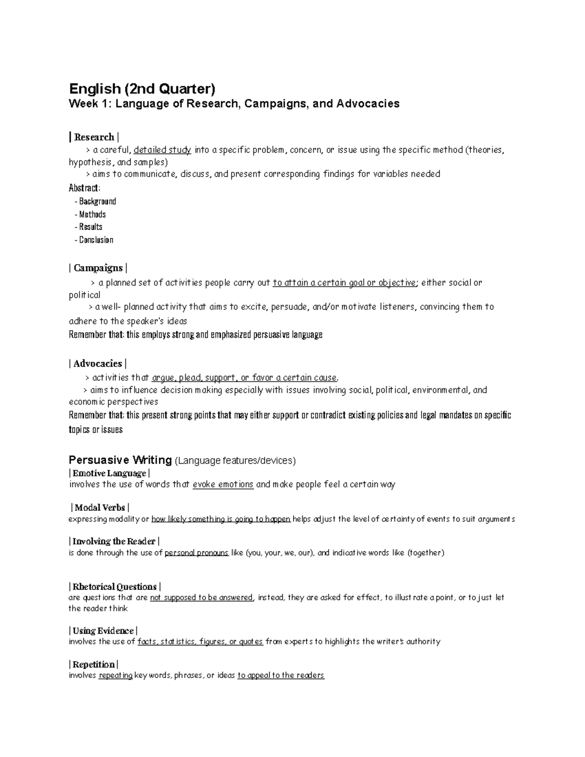 Grade 10 English for 2nd Quarter - English (2nd Quarter) Week 1 ...