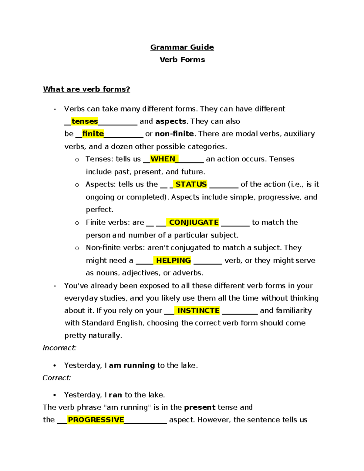 SAT Verb Form - Student-1 - Grammar Guide Verb Forms What are verb ...