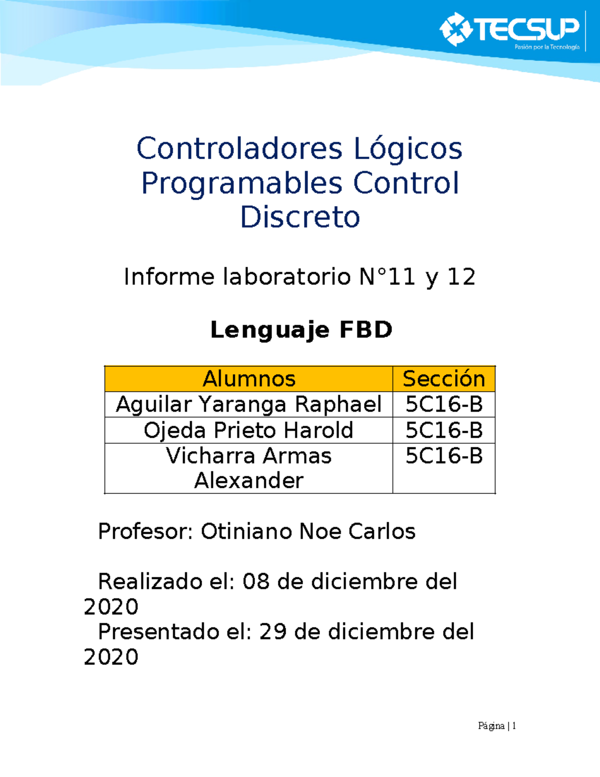 Laboratorio 06 Controladores Lógicos Programables Control Discreto Informe Laboratorio N°11 Y