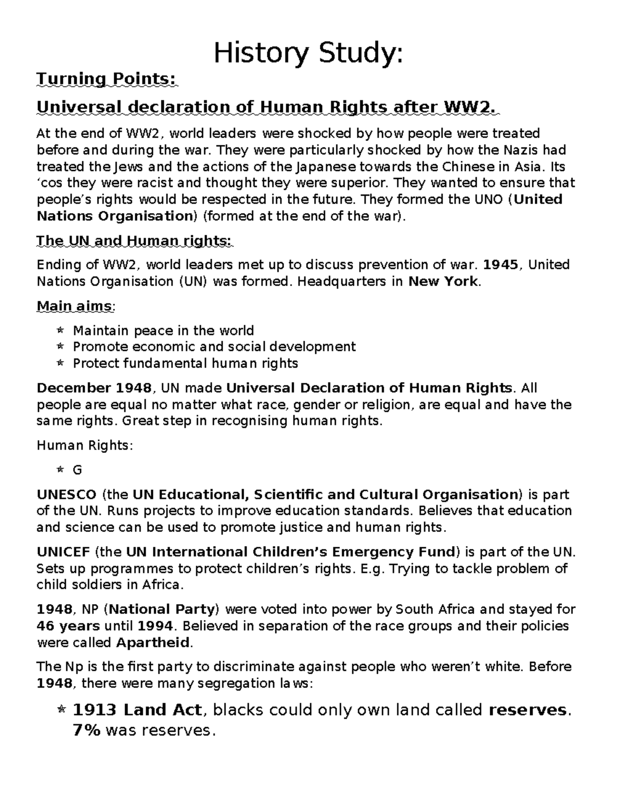 History Study - History Study: Turning Points: Universal declaration of ...
