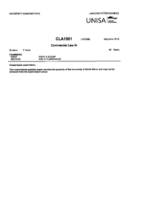 CLA 1501 - Revision Questions and Answers - COMMERCIAL LAW I (CLA1501 ...