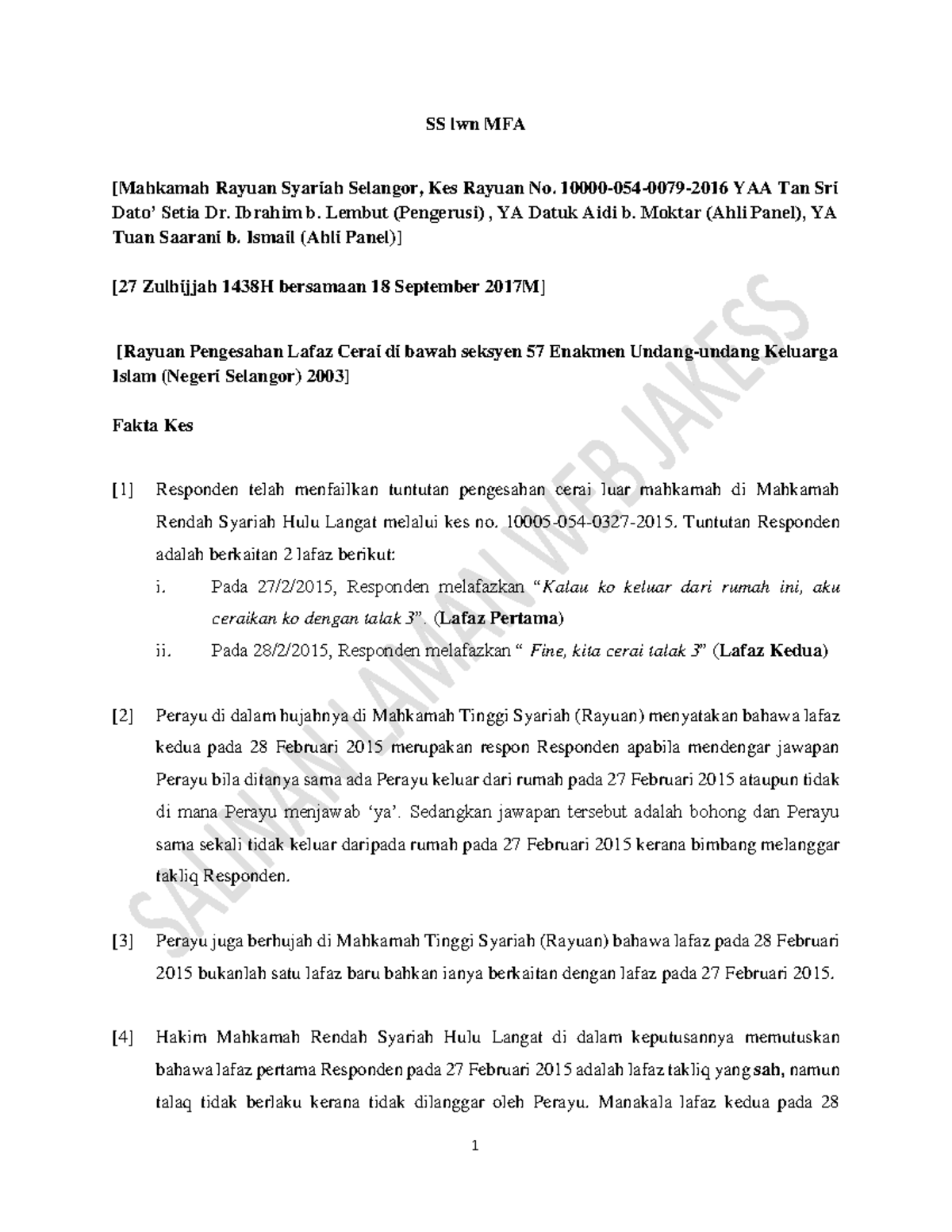 SS lwn MFA - kes talak tiga - SS lwn MFA [Mahkamah Rayuan Syariah ...