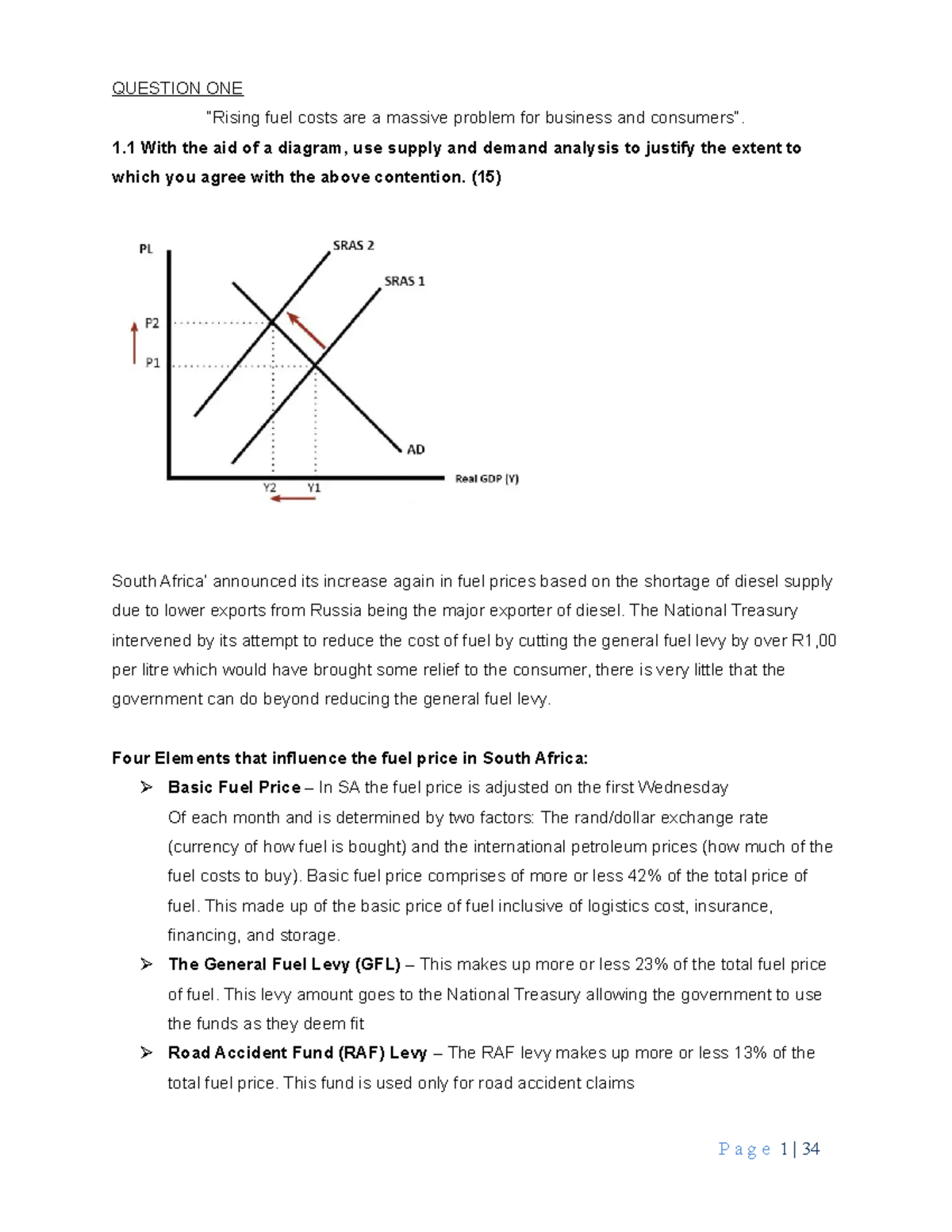 Management Economics Assignment SD - QUESTION ONE “Rising fuel costs ...