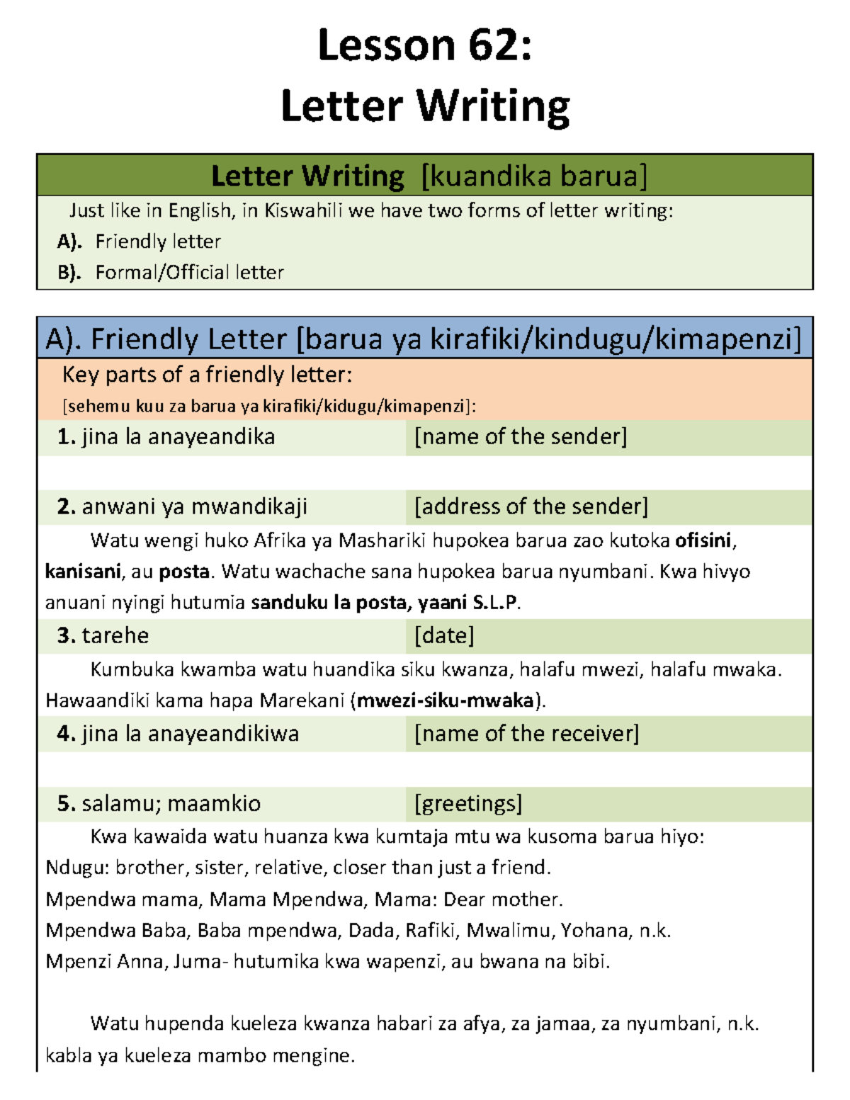 Letter writing translation - Lesson 62: Letter Writing Letter Writing ...