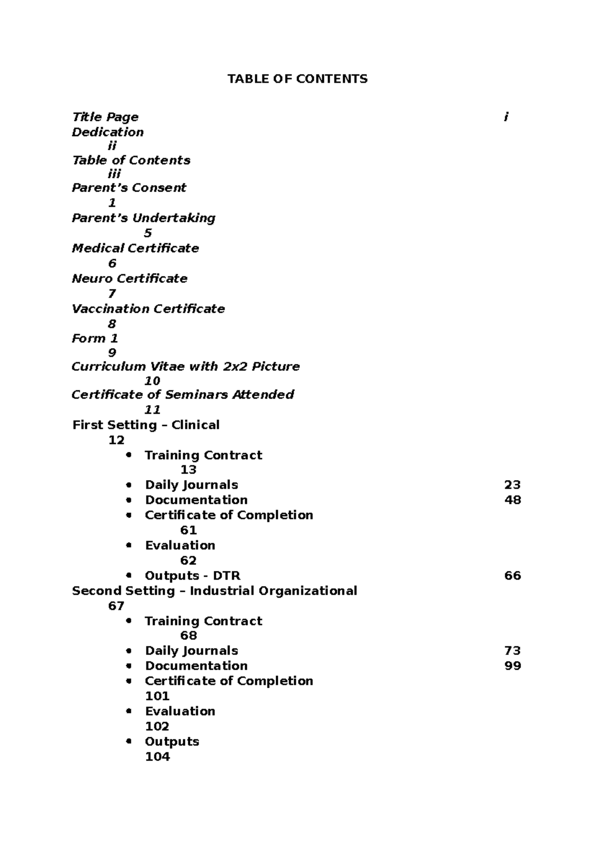 Table OF Contents - ojt - TABLE OF CONTENTS Title Page i Dedication ii ...