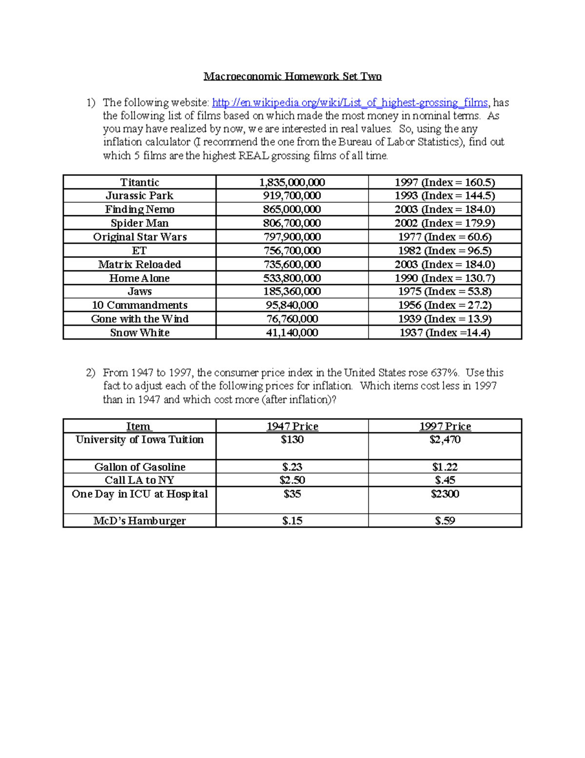 Macro HW Set 2 - a homework set - Macroeconomic Homework Set Two The ...