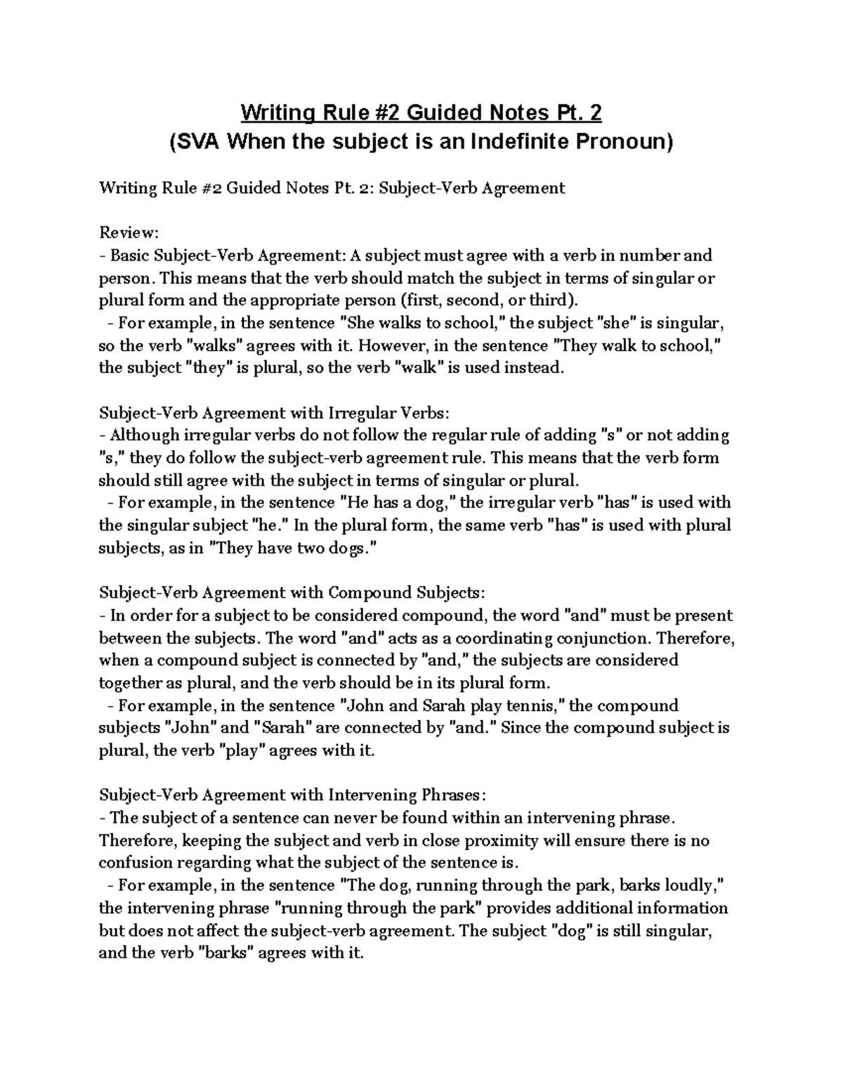 English I Unit 2 - Writing and Language - Writing Rule #2 - Writing ...