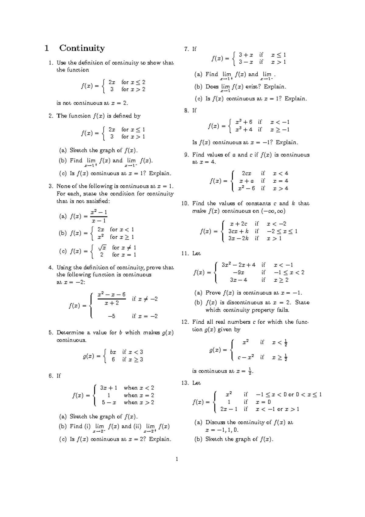 Cont - continuity - 1 Continuity Use the definition of continuity to show that the function f(x ...