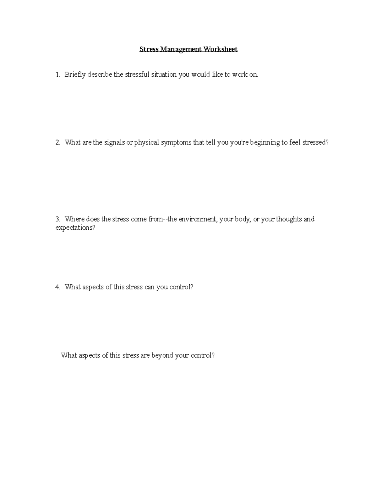Stress Management Worksheet - Stress Management Worksheet Briefly ...