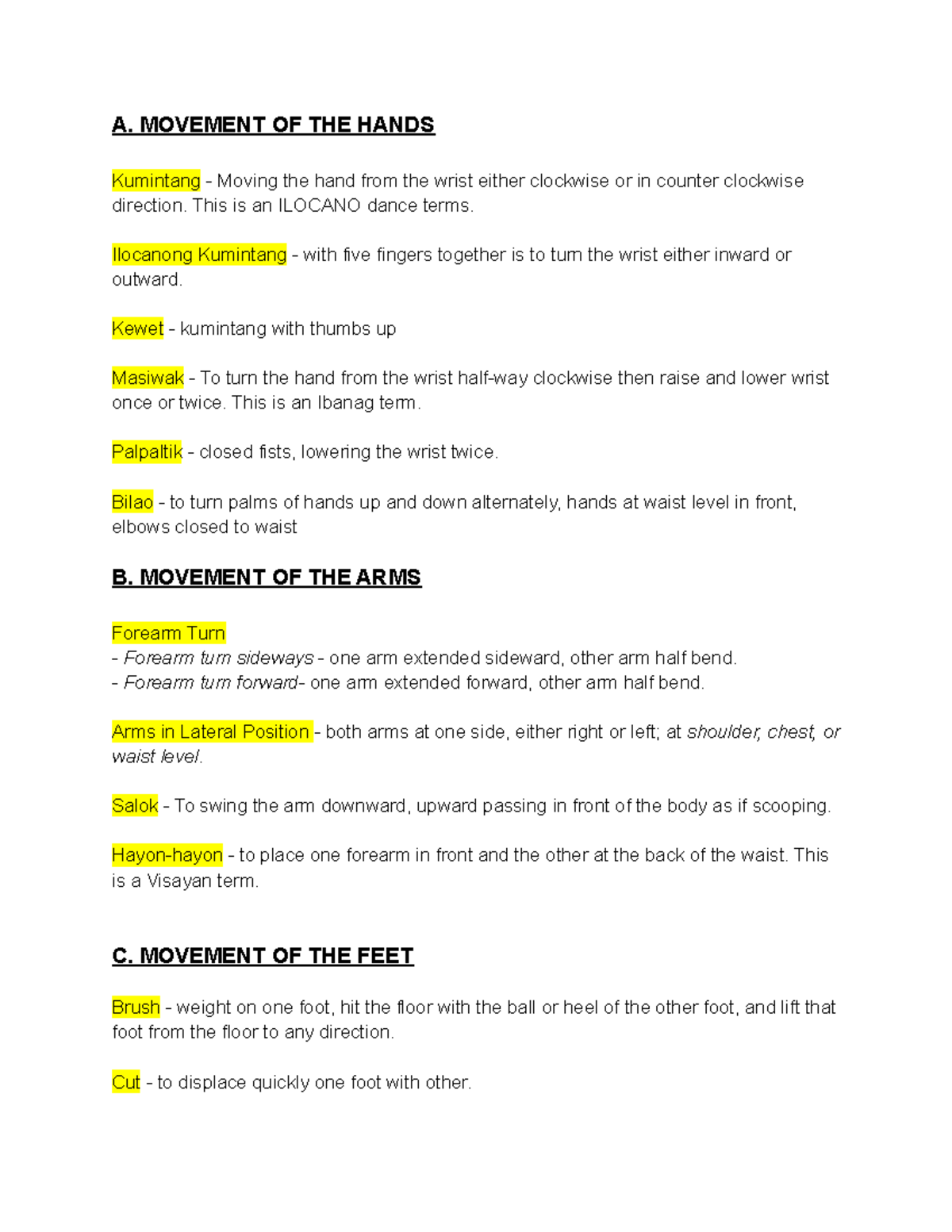 health and wellness - A. MOVEMENT OF THE HANDS Kumintang - Moving the ...