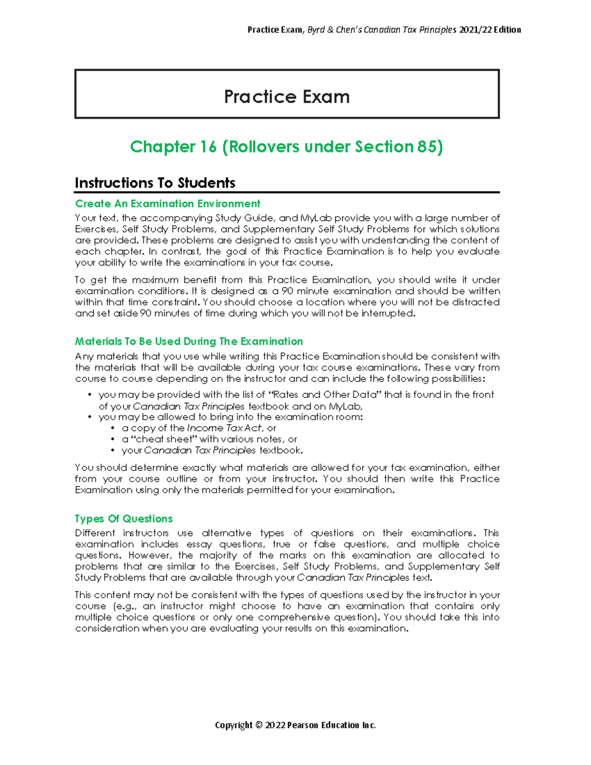 Byrd Chen 2022 Pr Exam Ch16 - Chapter 16 (Rollovers under Section 85 ...