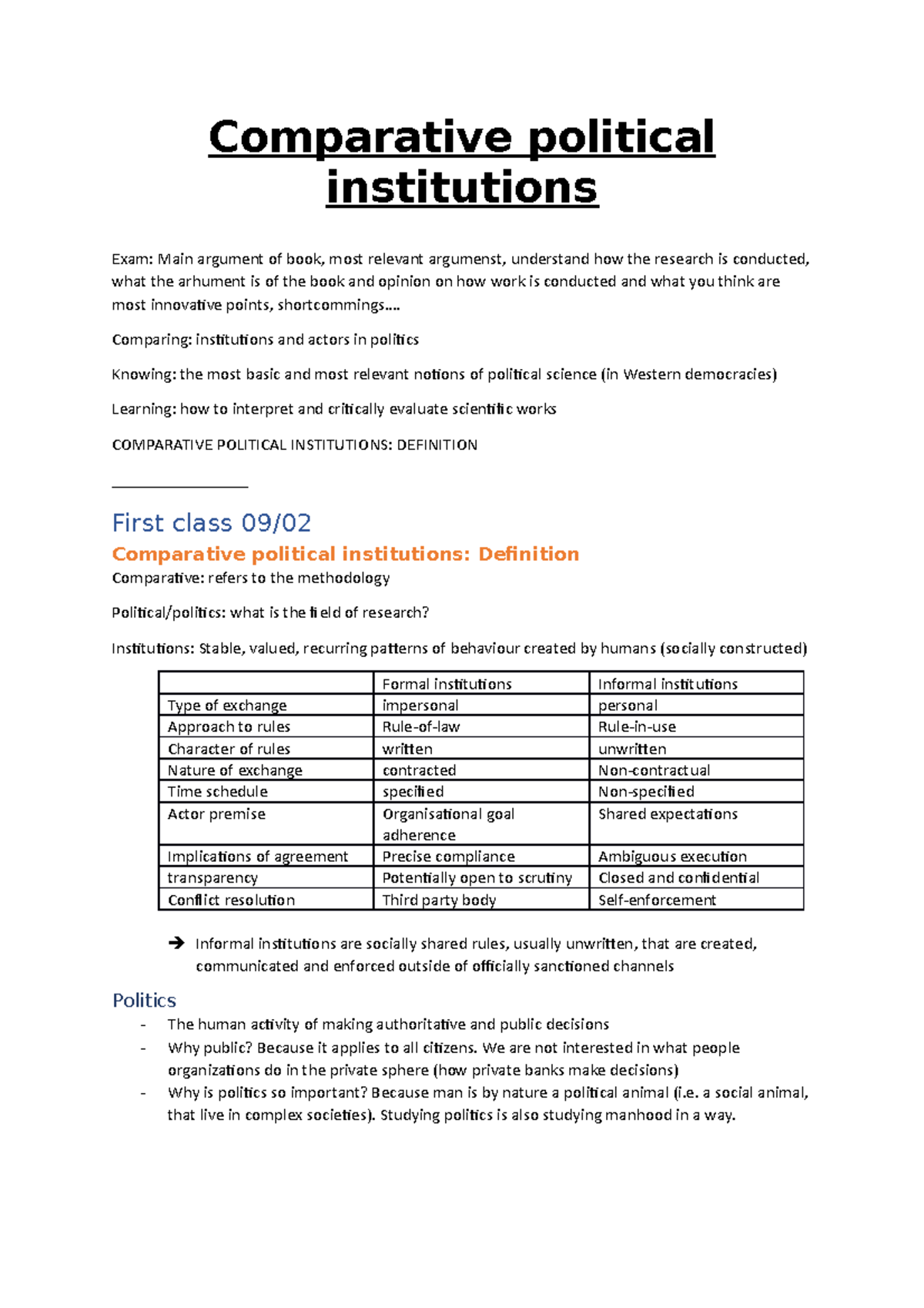 Comparative political institutions - les 1 - Comparative political ...