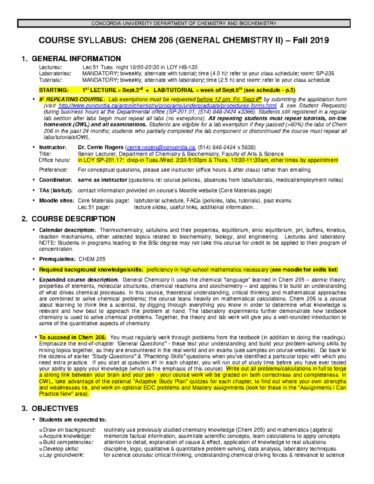 CHEM 206 General Chemistry II syllabus - COURSE SYLLABUS: CHEM 206 ...