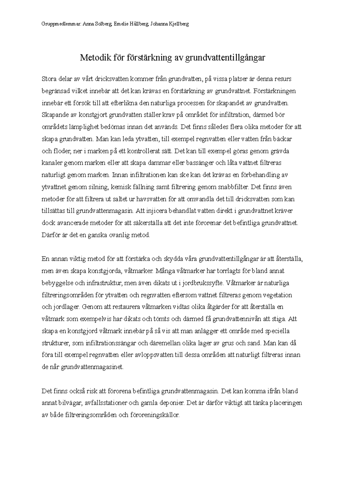Fältövning - Gruppmedlemmar: Anna Solberg, Emelie Hållberg, Johanna ...