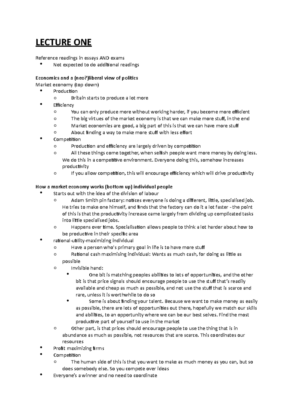 Lecture notes 1-6 - LECTURE ONE Reference readings in essays AND exams ...