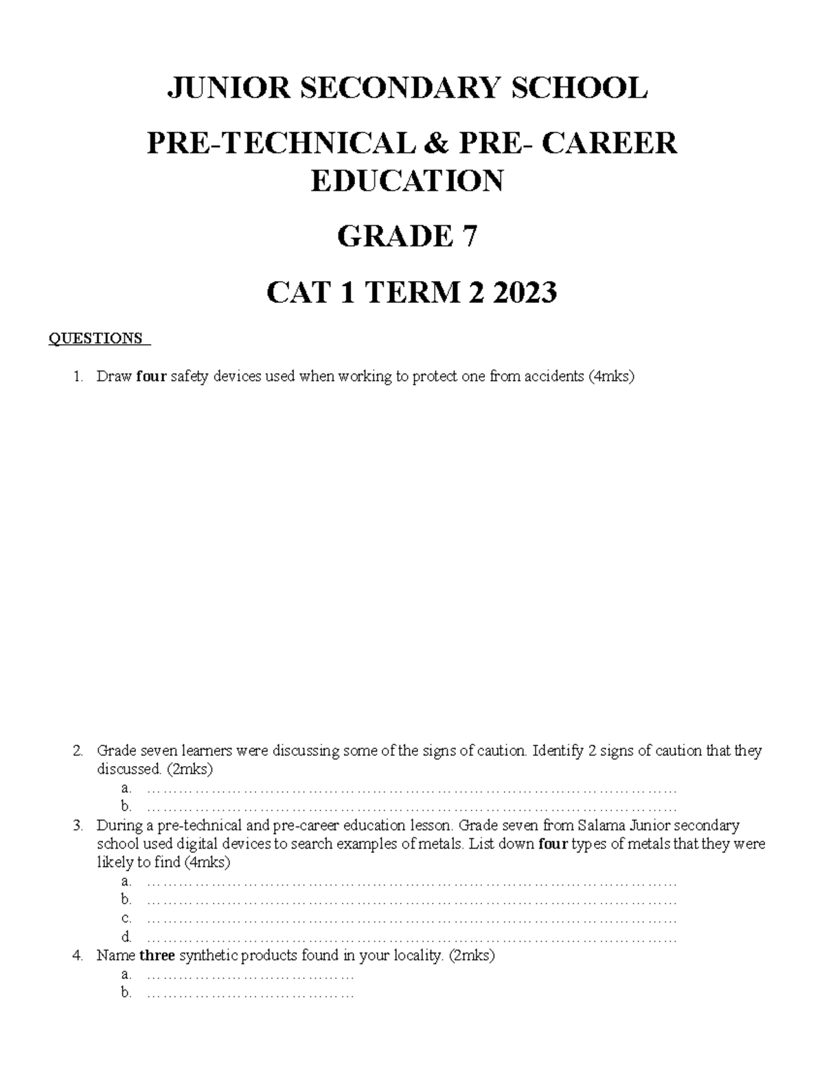 PRE Technical G7 QS - N/A - JUNIOR SECONDARY SCHOOL PRE-TECHNICAL & PRE ...