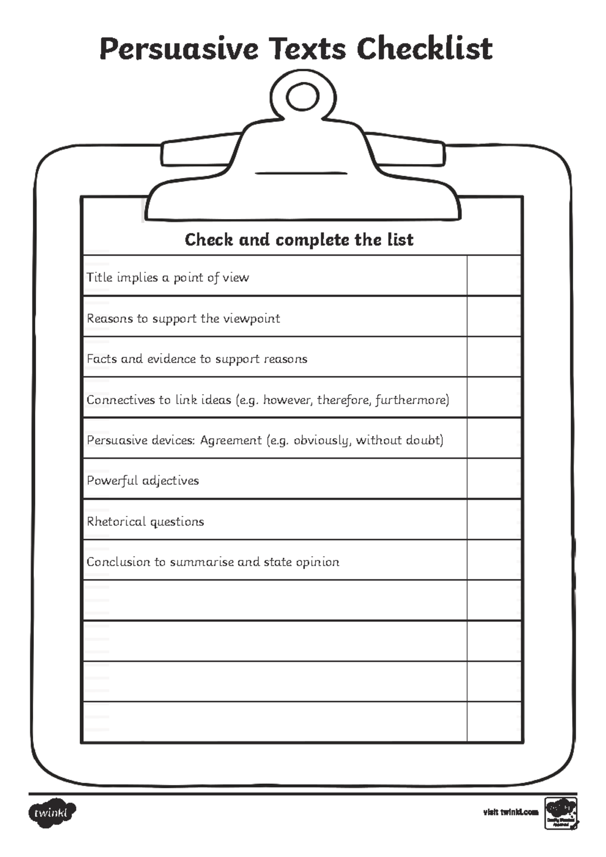 Persuasive-texts-checklist - Check and complete the list Title implies ...