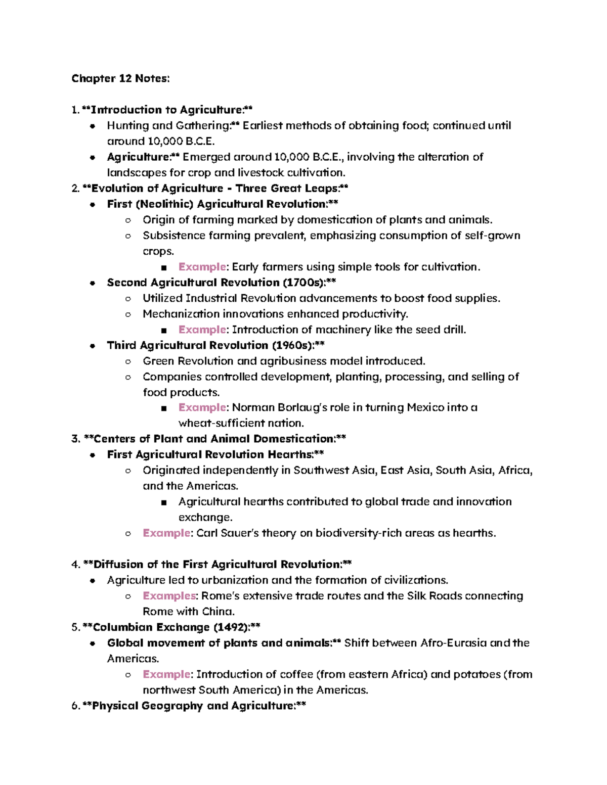 Chapter 12 Notes - rjv - Chapter 12 Notes: Introduction to Agriculture ...
