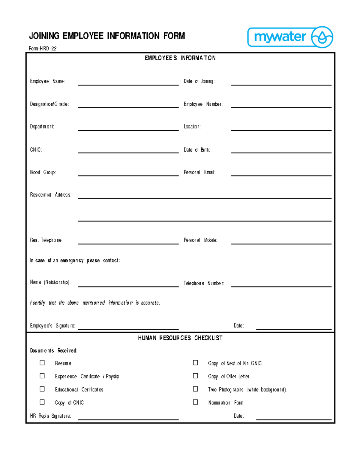 Form-HRD-22-Joining Employee Info - JOINING EMPLOYEE INFORMATION FORM ...