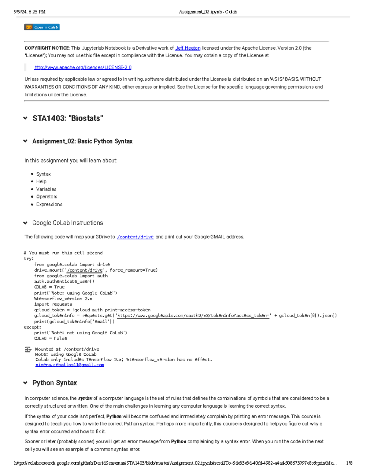 biostat assignment 02 - OOppeenn iinn CCoollaabb COPYRIGHT NOTICE: This Jupyterlab Notebook is a ...