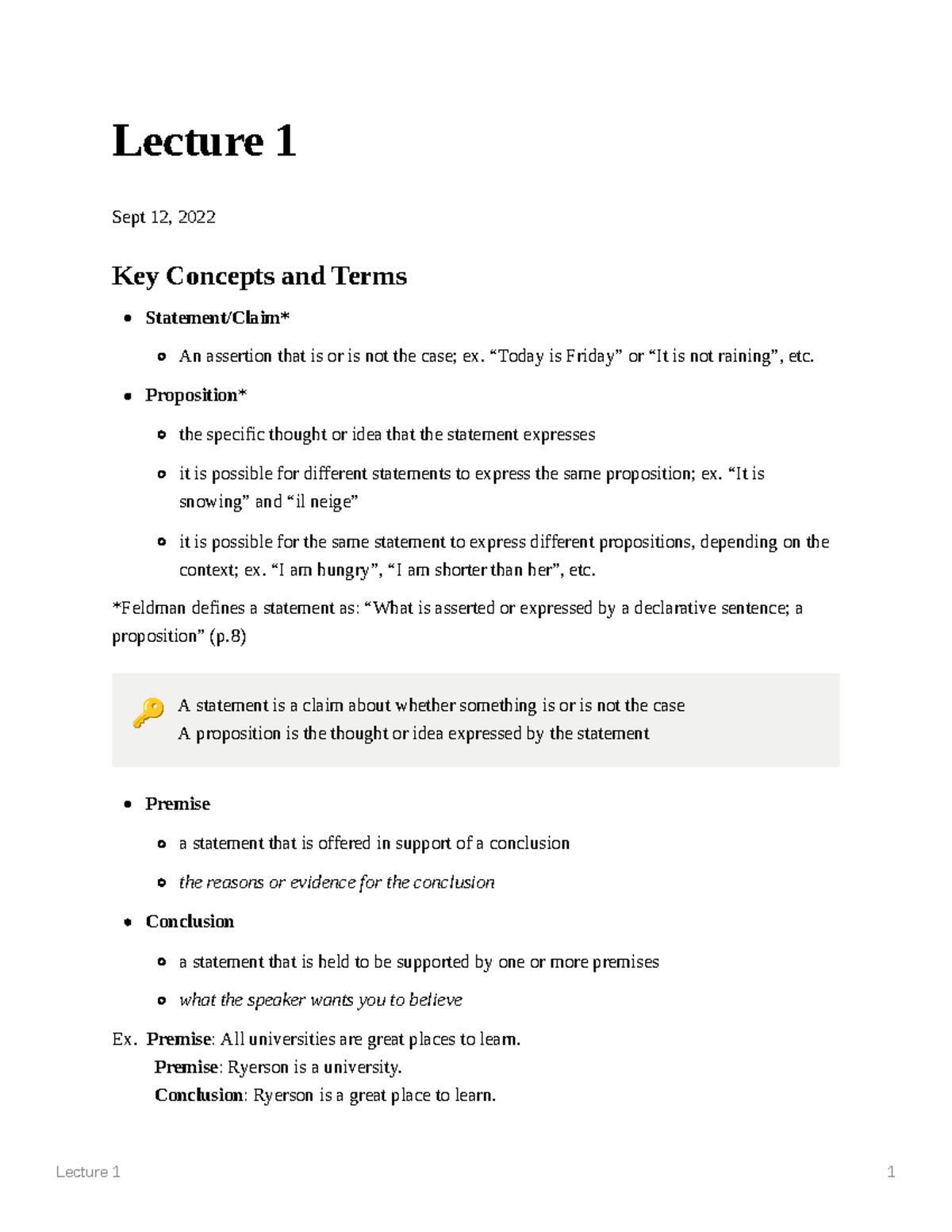 Lecture 1 - Lecture 1 1 Lecture 1 Sept 12, 2022 Key Concepts and Terms ...