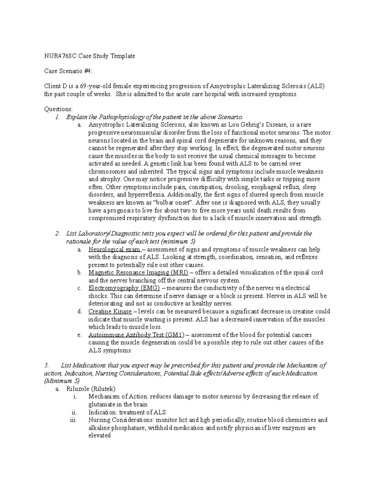 Case Study 4 - Clinical Case Studies from clinical rotations - NUR4768C ...