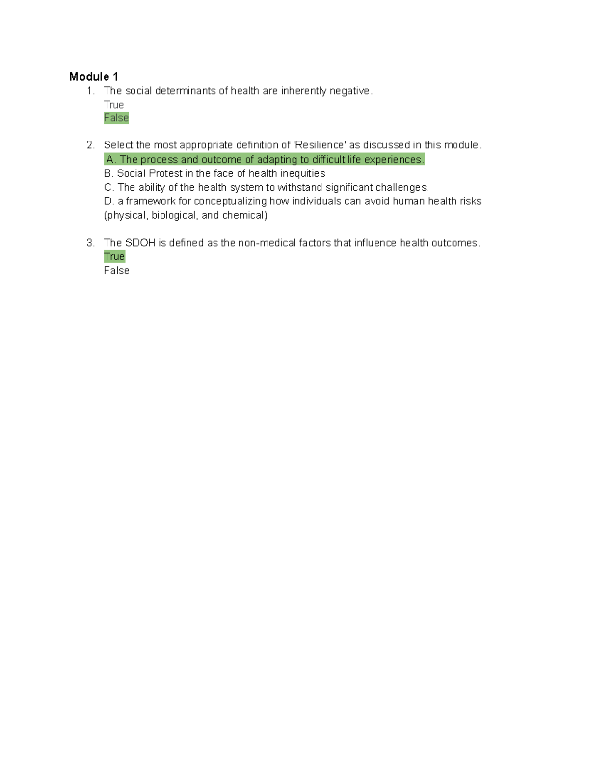 Health sci 1002 quiz questions - Module 1 1. The social determinants of ...
