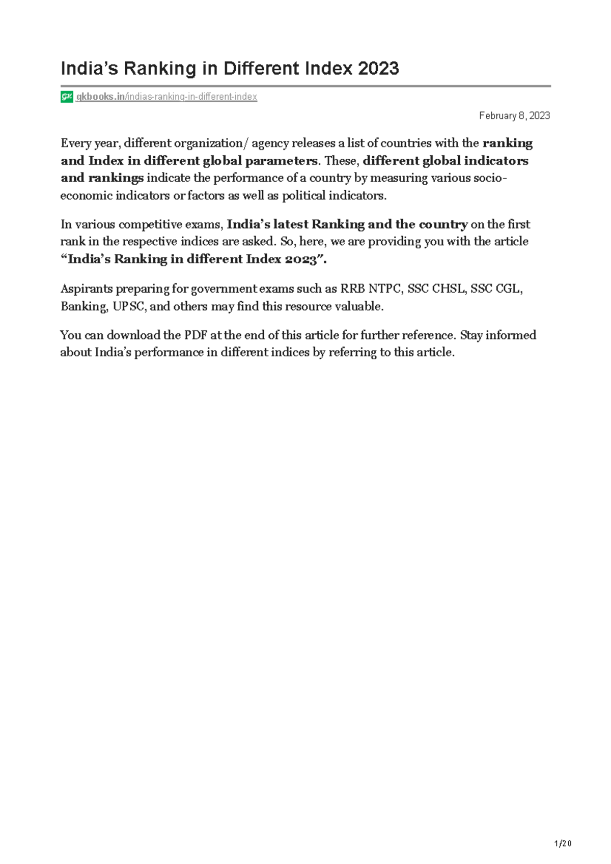 Indias-Ranking-in-Different-Index-2022-2023 - February 8, 2023 India’s ...