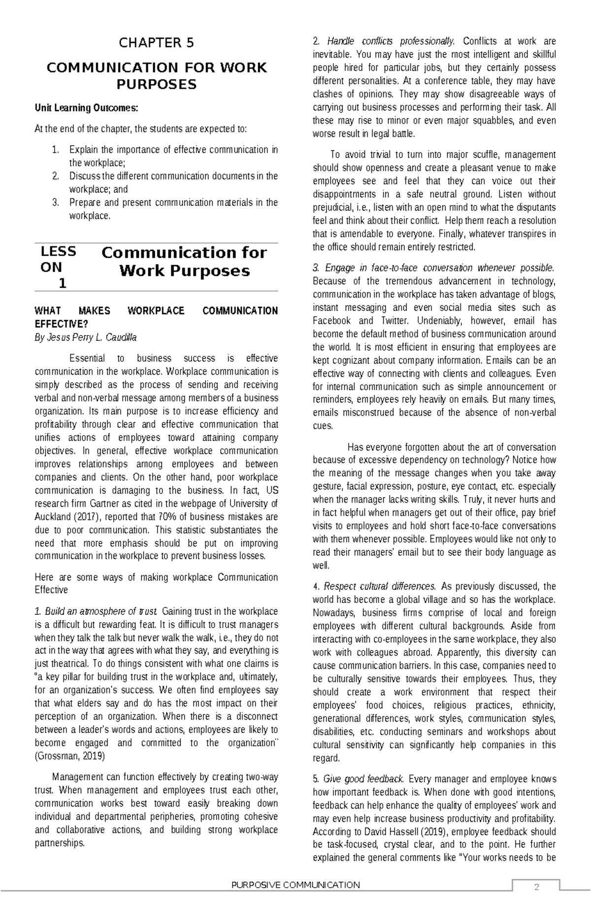Module-PART-2 - CHAPTER 5 COMMUNICATION FOR WORK PURPOSES Unit Learning ...