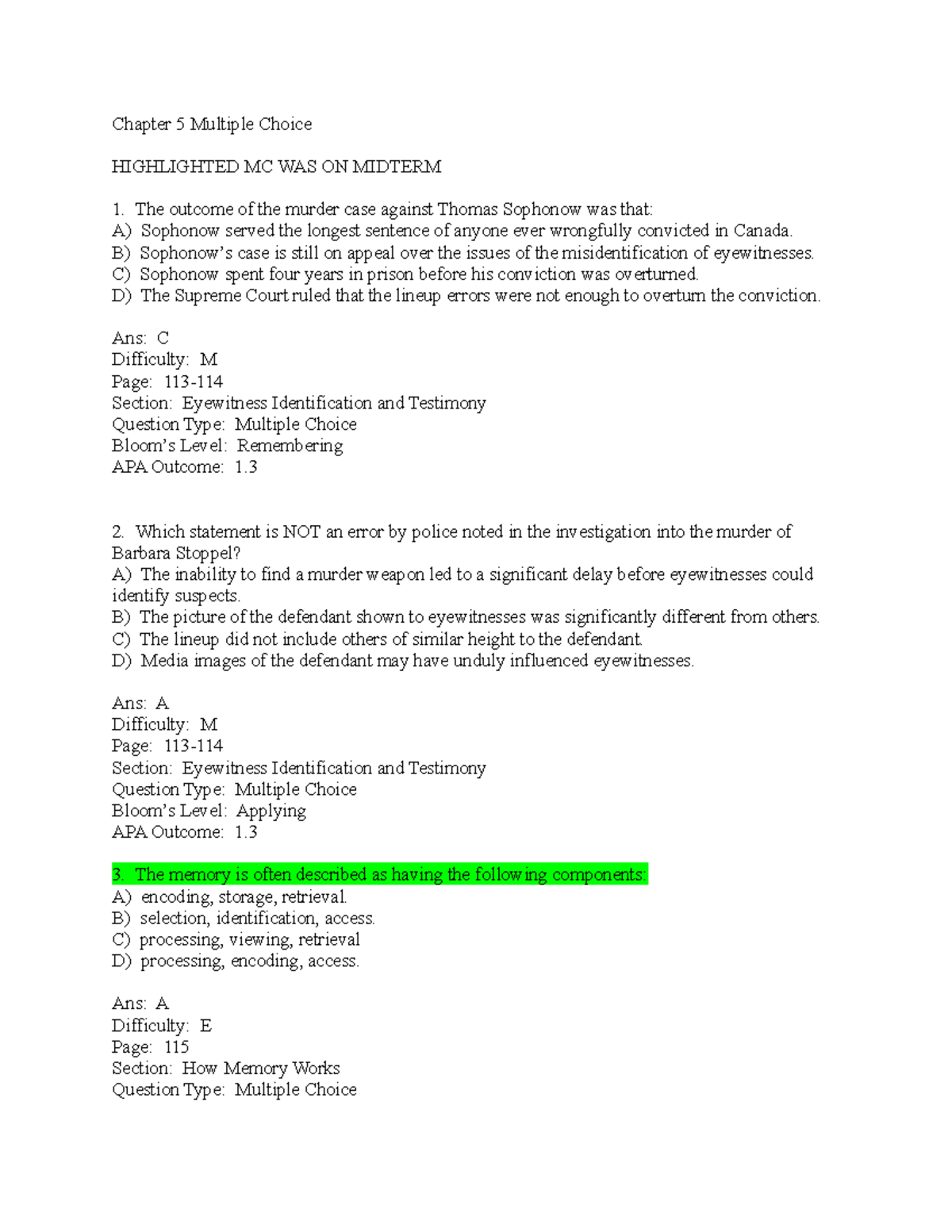 Midterm 1: Chapter 5 MC - Chapter 5 Multiple Choice HIGHLIGHTED MC WAS ...