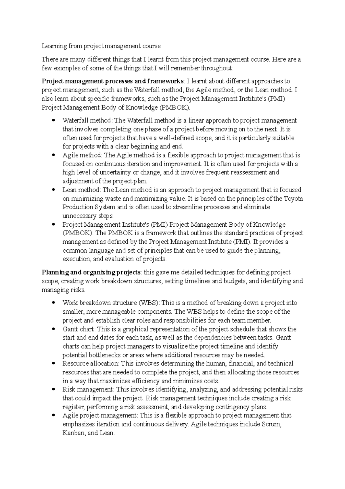 Plp - Learning from project management course There are many different ...