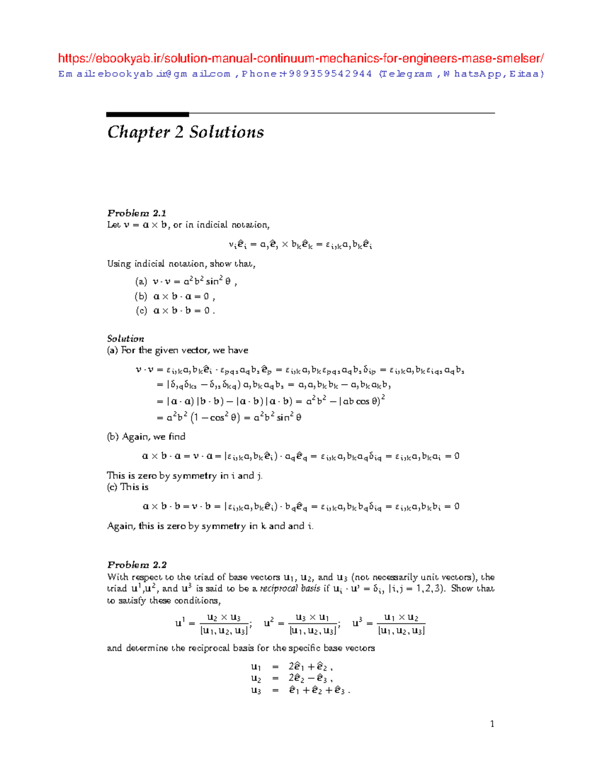 Sample - Solution Manual Continuum Mechanics for Engineers 3rd edition Thomas Mase - Chapter 2 ...